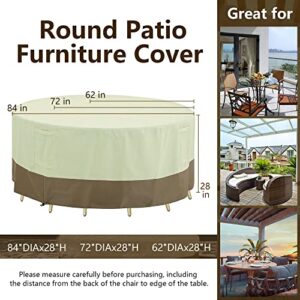 JIABOLANG Patio Furniture Covers, 100% Waterproof Outdoor Table Chair Set Covers, Anti-Fading Round Cover for Outdoor Furniture Set, UV Resistant, Beige & Brown, 62" DIAx28'' H