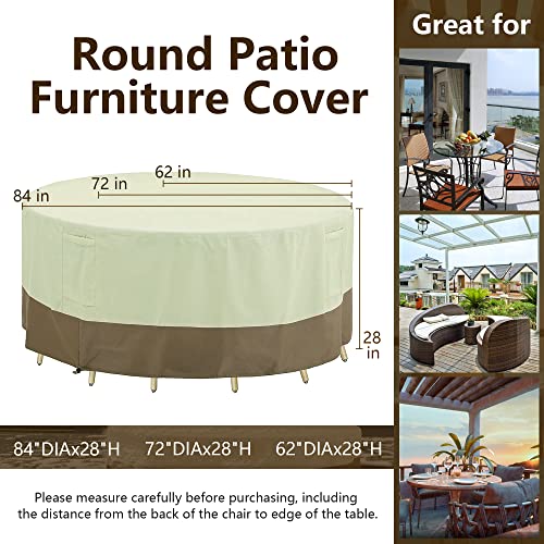 JIABOLANG Patio Furniture Covers, 100% Waterproof Outdoor Table Chair Set Covers, Anti-Fading Round Cover for Outdoor Furniture Set, UV Resistant, Beige & Brown, 62" DIAx28'' H