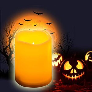 Waterproof Outdoor Battery Operated Flameless LED Pillar Candle with Remote Timer Realistic Flickering Plastic Resin Electric Night Light Lantern Garden Party Wedding Decorations Decor Gift 3x5 Inches