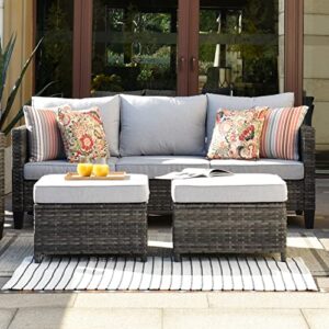 ovios Patio Furniture Set 8 PCS High Back Sofa Outdoor Conversation Sets All Weather Wicker Rattan Sectional Sofa Set Couch and Chairs Garden Backyard Porch (Grey)