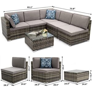 YITAHOME 6 Piece Outdoor Patio Furniture Sets, Garden Conversation Wicker Sofa Set, and Patio Sectional Furniture Sofa Set with Coffee Table and Cushion for Lawn, Backyard, and Poolside, Gray Gradient