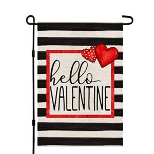 hello valentine watercolor stripes garden flag love heart valentine’s day holiday anniversary wedding yard outdoor decoration 12 x 18 inch burlap spring garden flag df006