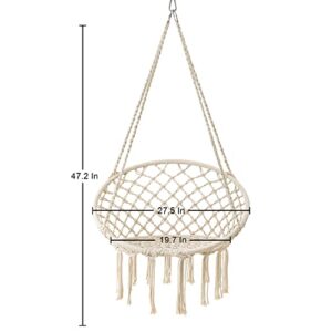 HBlife Hammock Chair, Hanging Swing with Macrame, Max 330 Lbs, Beige Hanging Cotton Rope Chair for Indoor, Outdoor, Bedroom, Patio, Yard, Deck, Garden and Porch, for Child