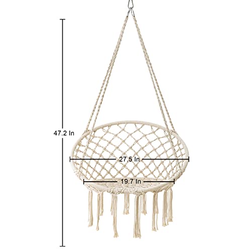 HBlife Hammock Chair, Hanging Swing with Macrame, Max 330 Lbs, Beige Hanging Cotton Rope Chair for Indoor, Outdoor, Bedroom, Patio, Yard, Deck, Garden and Porch, for Child