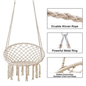 HBlife Hammock Chair, Hanging Swing with Macrame, Max 330 Lbs, Beige Hanging Cotton Rope Chair for Indoor, Outdoor, Bedroom, Patio, Yard, Deck, Garden and Porch, for Child