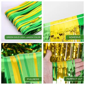 LOLStar St. Patrick's Day Foil Fringe Curtain St Patrick's Day Party Decorations, 3.3 x 6.6 ft Green Gold and Light Green Tinsel Photo Booth Prop, Streamer Backdrop for Irish Themed Decoration