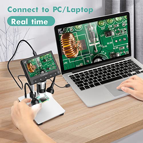 Elikliv EDM4S Coin Microscope for Error Coins, 4.3'' 1000X LCD Digital Microscope with Screen 720P USB Microscope Camera, 10 LED Fill Lights, Metal Stand, PC View, Compatible with Windows/Os