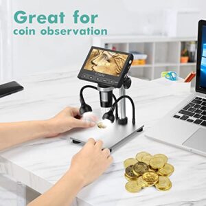 Elikliv EDM4S Coin Microscope for Error Coins, 4.3'' 1000X LCD Digital Microscope with Screen 720P USB Microscope Camera, 10 LED Fill Lights, Metal Stand, PC View, Compatible with Windows/Os