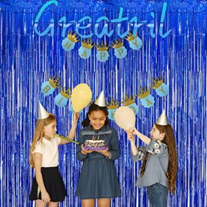 Dark Blue Tinsel Backdrop Streamers - GREATRIL Party Streamers Backdrop Foil Fringe Curtains for Birthday/Bachelorette/Bridal Shower/Wedding/Engagement Decorations - 1m x 2.5m - Pack of 2