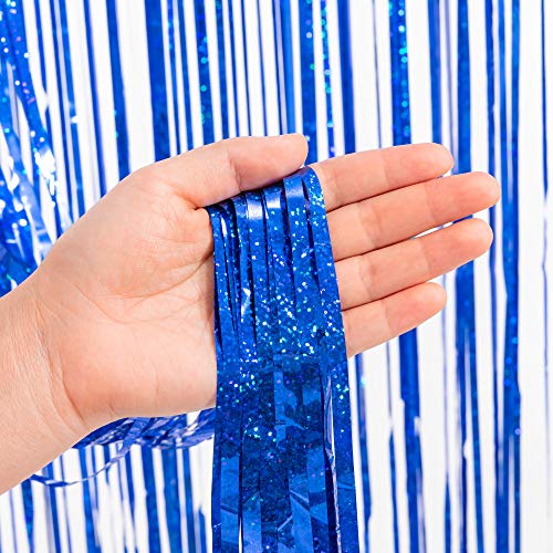 Dark Blue Tinsel Backdrop Streamers - GREATRIL Party Streamers Backdrop Foil Fringe Curtains for Birthday/Bachelorette/Bridal Shower/Wedding/Engagement Decorations - 1m x 2.5m - Pack of 2