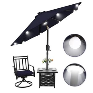 abccanopy 9ft patio umbrella outdoor solar umbrella led umbrellas with 8led bulbs, tilt and crank table umbrellas for garden, deck, backyard and pool,12+colors, (navy blue)