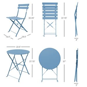 Grand patio Premium Steel Patio Bistro Set, Folding Outdoor Patio Furniture Sets, 3 Piece Patio Set of Foldable Patio Table and Chairs, Blue