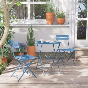 Grand patio Premium Steel Patio Bistro Set, Folding Outdoor Patio Furniture Sets, 3 Piece Patio Set of Foldable Patio Table and Chairs, Blue