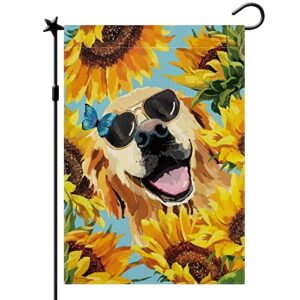 cmegke sunflower golden retriever garden flag, sunflower garden flag, summer dog yard flag vertical double sided burlap party holiday yard home farmhouse outside decor 12.5 x 18 in