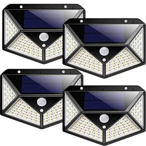 solar lights outdoor 3 modes/100led solar security lights solar motion sensor lights wireless ip 65 waterproof outdoor lights for front door, yard, garage, deck (4 pack)