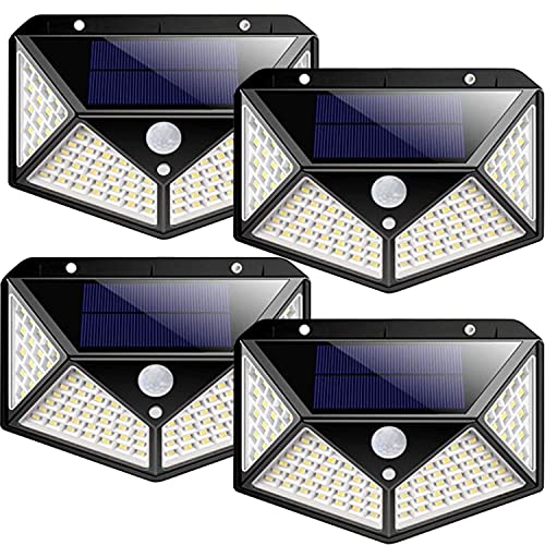 Solar Lights Outdoor 3 Modes/100LED Solar Security Lights Solar Motion Sensor Lights Wireless IP 65 Waterproof Outdoor Lights for Front Door, Yard, Garage, Deck (4 Pack)