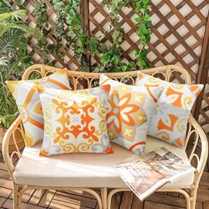 cygnus Outdoor Waterproof Throw Pillow Covers 18x18 Inch Set of 4 Boho Decorative Floral Covers for Patio Furniture Porch (18 * 18inch/45 * 45cm, Orange and Teal)