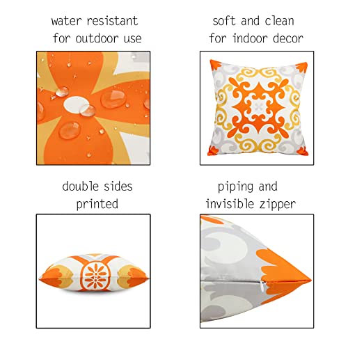 cygnus Outdoor Waterproof Throw Pillow Covers 18x18 Inch Set of 4 Boho Decorative Floral Covers for Patio Furniture Porch (18 * 18inch/45 * 45cm, Orange and Teal)