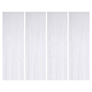 muhome white foil fringe curtain, 4pcs 3.28ft x 8.2ft tinsel door curtains & 1 masking tape fringe backdrop for wedding birthday bridal shower bachelorette easter party decorations