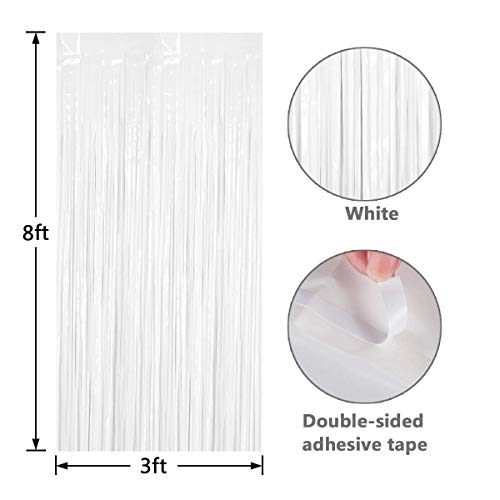 BTSD-home White Foil Fringe Curtain, Metallic Photo Booth Backdrop Tinsel Door Curtains for Wedding Birthday Bridal Shower Baby Shower Bachelorette Christmas Party Decorations(4 Pack, 8ft x 3ft)