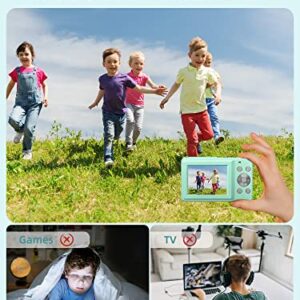 Digital Camera, FHD 1080P Kids Camera 44MP Point and Shoot Digital Cameras with 32GB SD Card, 16X Zoom, Two Batteries, Lanyard, Compact Small Camera for Kids Boys Girls Teens Students Seniors- Green