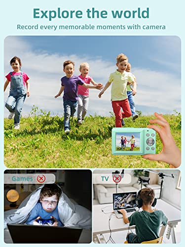 Digital Camera, FHD 1080P Kids Camera 44MP Point and Shoot Digital Cameras with 32GB SD Card, 16X Zoom, Two Batteries, Lanyard, Compact Small Camera for Kids Boys Girls Teens Students Seniors- Green