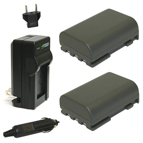 Wasabi Power Battery (2-Pack) and Charger for Canon NB-2L, NB-2LH, BP-2L5, BP-2LH and Canon DC301, DC310, DC320, DC330, DC410, DC420, Elura 40, 50, 60, 65, 70, 80, 85, 90, EOS 350D, 400D, Digital Rebel XT, XTi, FV500, FVM20, FVM30, FVM100, FVM200, HG10, H