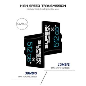 512GB Micro SD with Adapter High Speed 512GB TF Card Class 10 for Gopro Memory Card for Android Smartphone Digital Camera Tablet and Drone 512GB