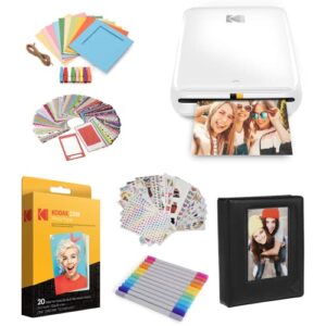 kodak step printer wireless mobile photo printer with zink zero ink technology & kodak app for ios & android (white) gift bundle