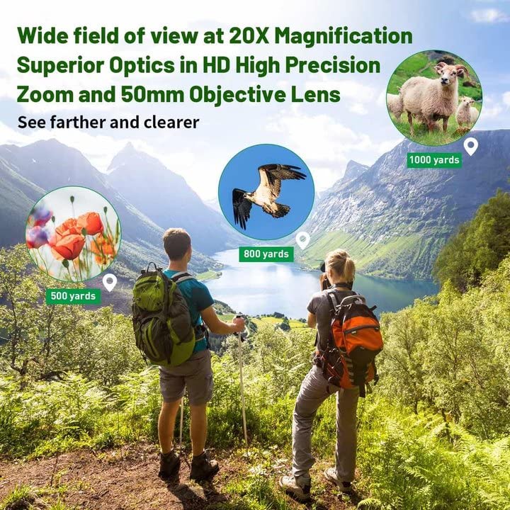 Binoculars for Adults and Kids,20x50 High Power Military Binoculars,Low Light Night Vision Waterproof HD Compact Binoculars,BAK4 Prism FMC Lens for Bird Watching Hunting Travel Football Stargazing