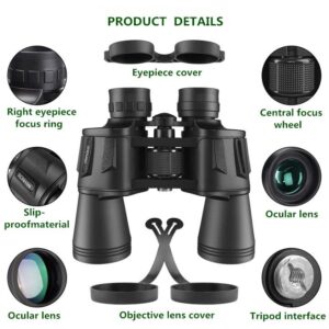 Binoculars for Adults and Kids,20x50 High Power Military Binoculars,Low Light Night Vision Waterproof HD Compact Binoculars,BAK4 Prism FMC Lens for Bird Watching Hunting Travel Football Stargazing