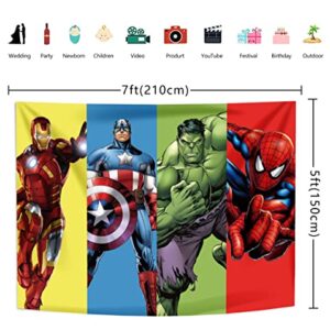 Hero Backdrop for Boy Birthday Party Super City Red Hero Anime Iron Photography Background 7x5ft Children Bday Party Supplies Baby Shower, 7x5FT(210x150CM)