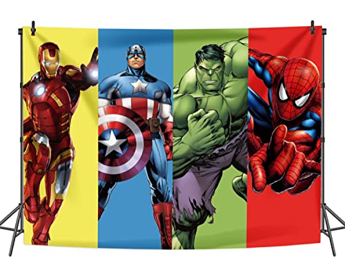 Hero Backdrop for Boy Birthday Party Super City Red Hero Anime Iron Photography Background 7x5ft Children Bday Party Supplies Baby Shower, 7x5FT(210x150CM)