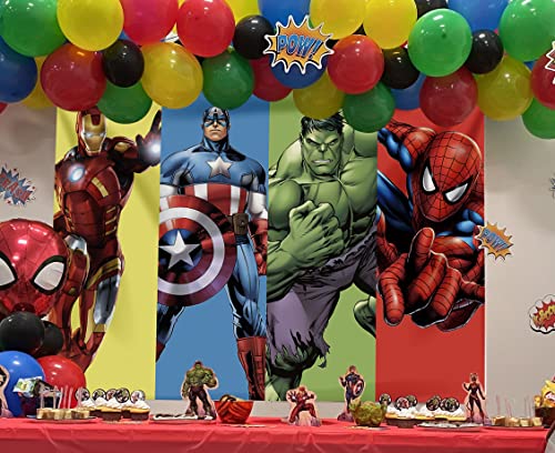 Hero Backdrop for Boy Birthday Party Super City Red Hero Anime Iron Photography Background 7x5ft Children Bday Party Supplies Baby Shower, 7x5FT(210x150CM)