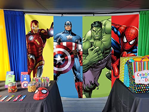 Hero Backdrop for Boy Birthday Party Super City Red Hero Anime Iron Photography Background 7x5ft Children Bday Party Supplies Baby Shower, 7x5FT(210x150CM)