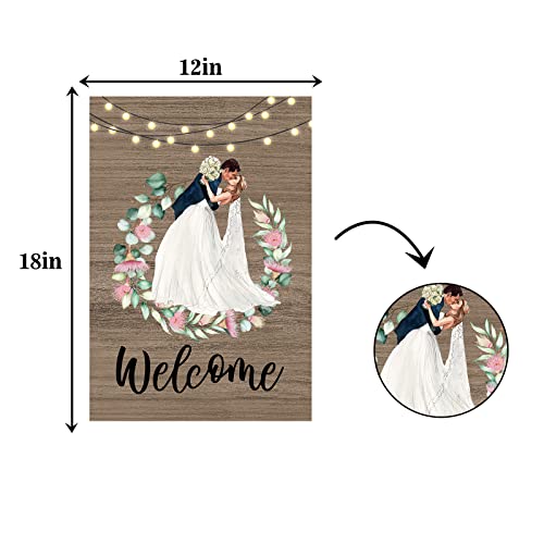 MEFENG Wedding Welcome Garden Flag-Welcome To Our Wedding Courtyard Lawn Rural Decor-Wedding Theme Party Decoration-Bride and Groom Anniversary Holiday Party Yard Outdoor Decorations.12*18 Inch Green