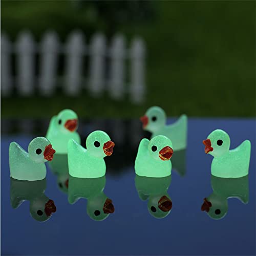 30Pcs Mini Luminous Bunny Duck Figurines Bulk Luminous Rabbit Duck Miniature Figurines Resin Miniature Animals White Tiny Bunny Duck Figures Glow in The Dark Garden Decoration