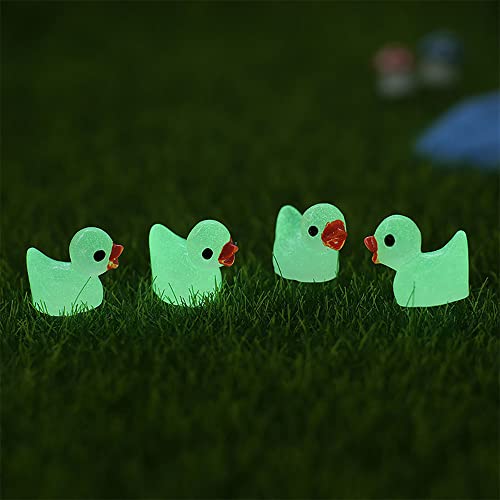 30Pcs Mini Luminous Bunny Duck Figurines Bulk Luminous Rabbit Duck Miniature Figurines Resin Miniature Animals White Tiny Bunny Duck Figures Glow in The Dark Garden Decoration