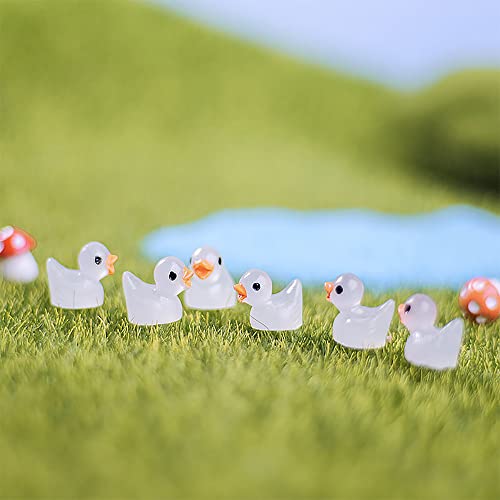 30Pcs Mini Luminous Bunny Duck Figurines Bulk Luminous Rabbit Duck Miniature Figurines Resin Miniature Animals White Tiny Bunny Duck Figures Glow in The Dark Garden Decoration