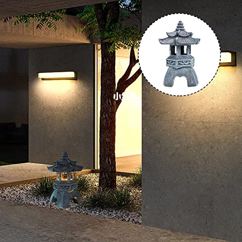 GANAZONO Statue Garden Solar Lights Resin Rock Lantern Pagoda Garden Statue for Patio Lawn Pathway Moon Decoration Grey