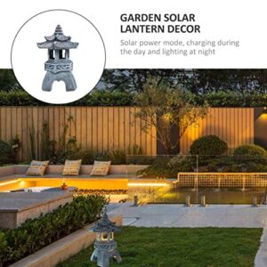 GANAZONO Statue Garden Solar Lights Resin Rock Lantern Pagoda Garden Statue for Patio Lawn Pathway Moon Decoration Grey