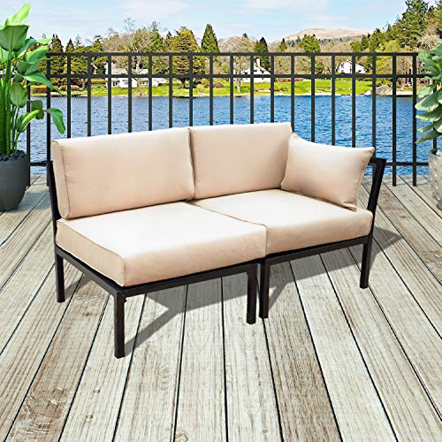 PatioFestival 2-Seat Conversation Set Patio Sectional Sofa Set 2 PCS Outdoor Metal Furniture with Cushioned Seat for Garden,Lawn,Pool