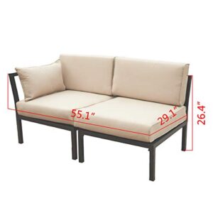 PatioFestival 2-Seat Conversation Set Patio Sectional Sofa Set 2 PCS Outdoor Metal Furniture with Cushioned Seat for Garden,Lawn,Pool