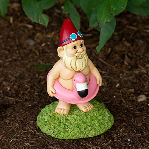 Kwirkworks Funny Garden Gnome - Flamingo Pool Float Lawn Statue Figurine - Fun Gift