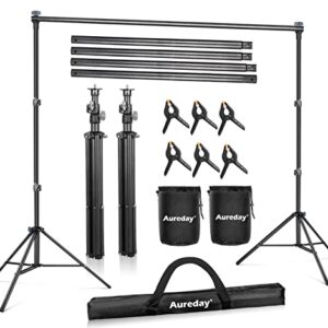 Aureday Backdrop Stand, 10FT Adjustable Photo Backdrop Stand for Parties, Heavy Duty Background Stand with Travel Bag, 6 Backdrop Clamps, 4 Crossbars, 2 Sandbags for Wedding/Decorations/Photoshoot