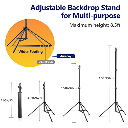 Aureday Backdrop Stand, 10FT Adjustable Photo Backdrop Stand for Parties, Heavy Duty Background Stand with Travel Bag, 6 Backdrop Clamps, 4 Crossbars, 2 Sandbags for Wedding/Decorations/Photoshoot