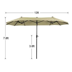 PHI VILLA 7 Pcs Patio Dining Set and 13ft Large Rectangle Patio Umbrella, 6 Outdoor Reclining Folding Sling Chair with Armrest & 1 Rectangle Metal Outdoor Dining Table for Lawn Garden (Beige)