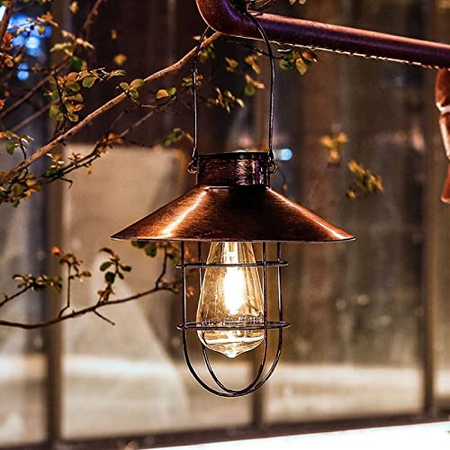 VILAWLENCE 2PCS Hanging Light Solar Lamp with Shepherd Hook Outdoor,Metal Waterproof Led Garden Lights,Edison Bulb Decorative for Patio,Yard,Porch(Copper)