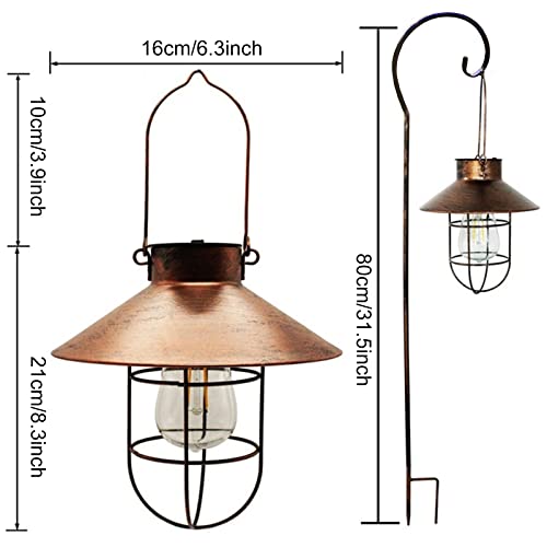 VILAWLENCE 2PCS Hanging Light Solar Lamp with Shepherd Hook Outdoor,Metal Waterproof Led Garden Lights,Edison Bulb Decorative for Patio,Yard,Porch(Copper)