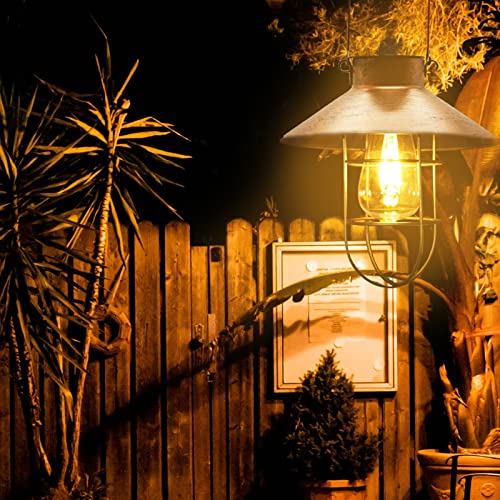 VILAWLENCE 2PCS Hanging Light Solar Lamp with Shepherd Hook Outdoor,Metal Waterproof Led Garden Lights,Edison Bulb Decorative for Patio,Yard,Porch(Copper)